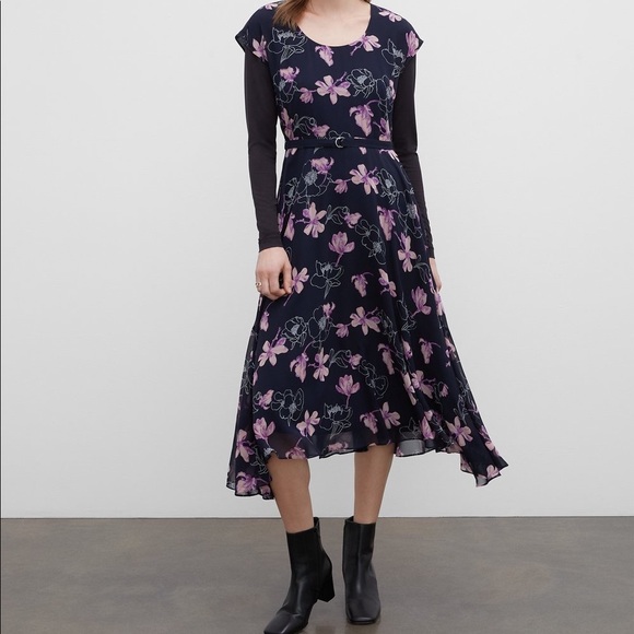 Club Monaco | Dresses | Club Monaco Floral Print Silk Midi Dress | Poshmark